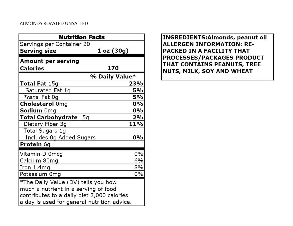 Almonds Roasted Unsalted | We R Nutty